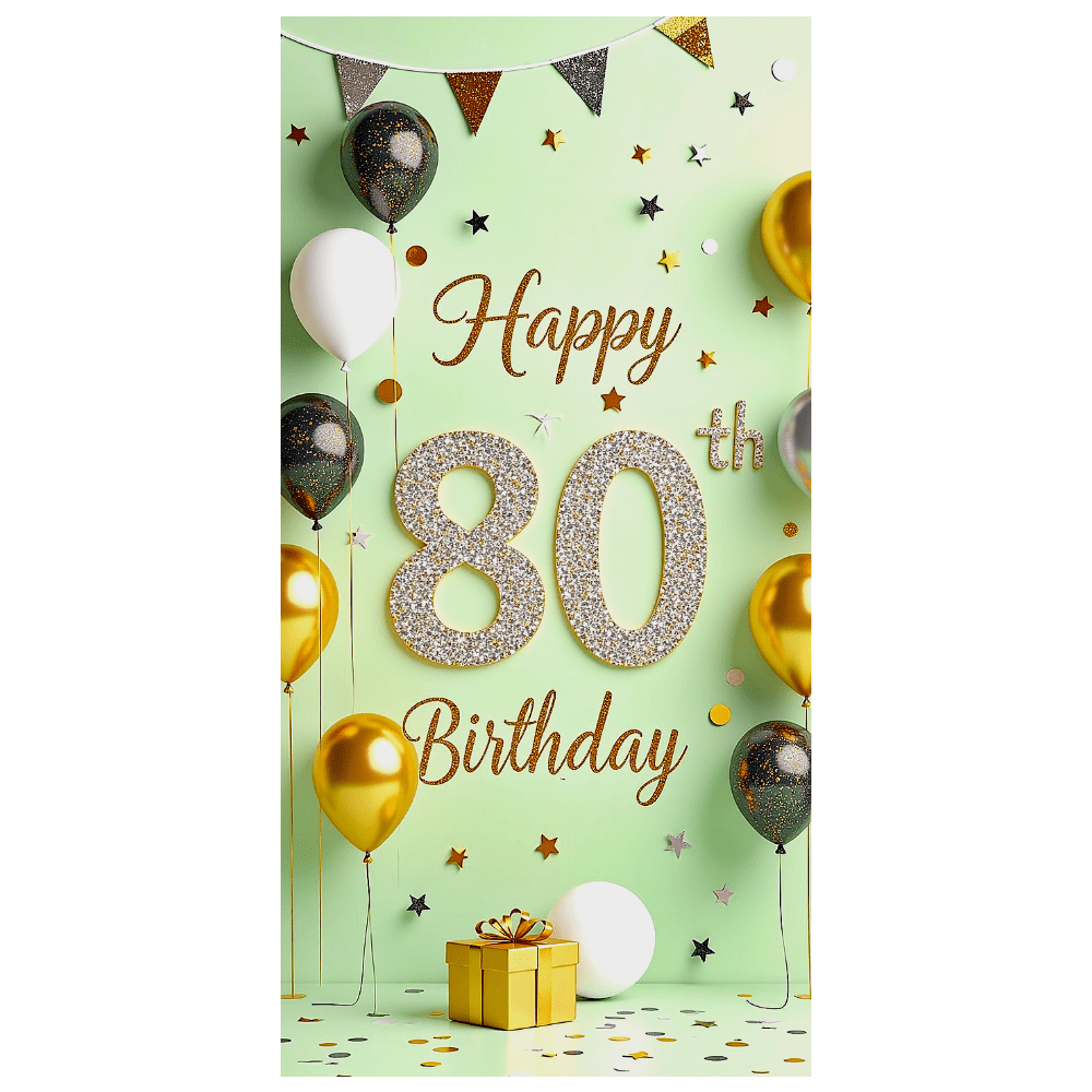 Happy 80th Birthday Banner Glittery Background with Stars Balloons and ...