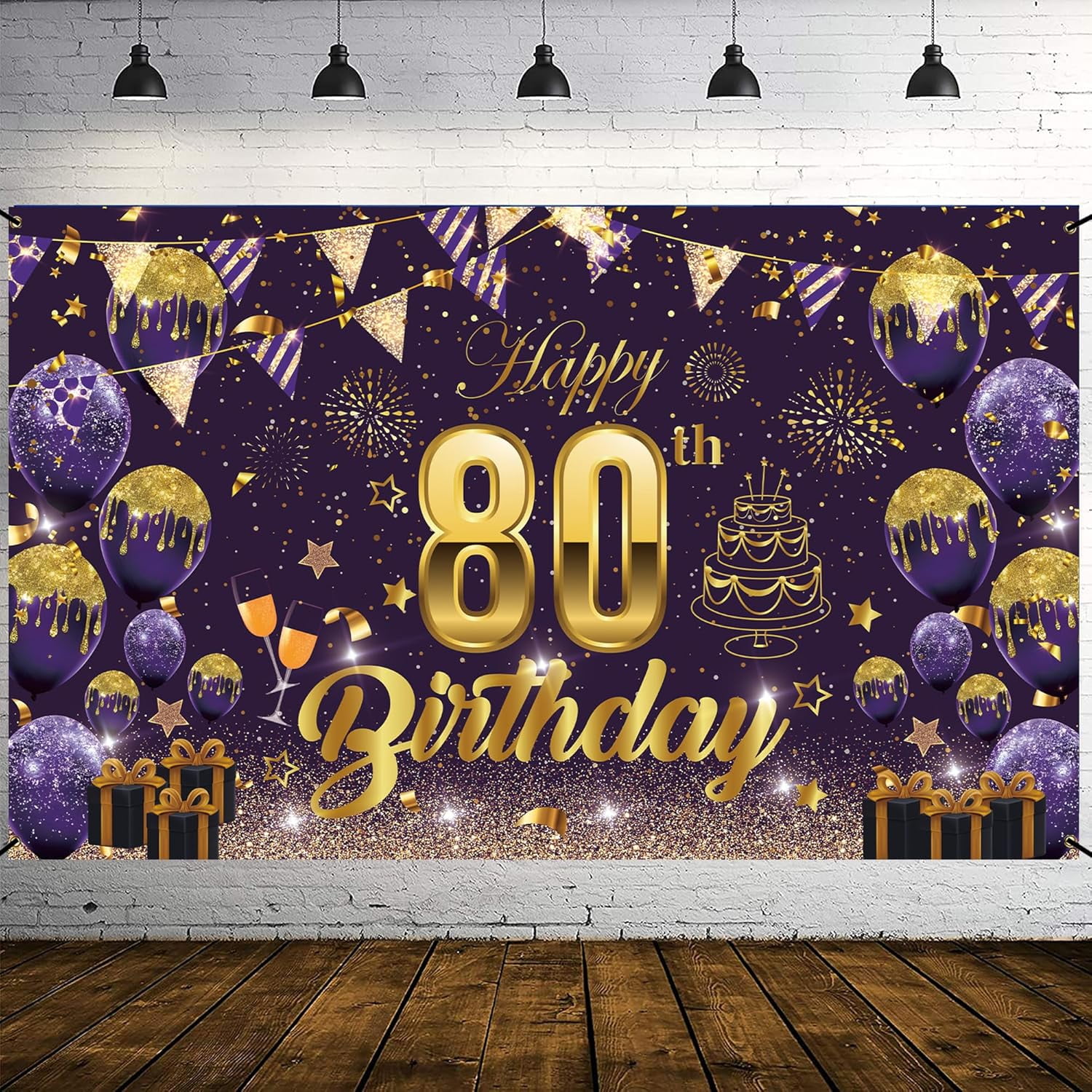 Happy 80th Birthday Banner Purple and Gold 80th Birthday Party Decorations for Women Men Cheers ...