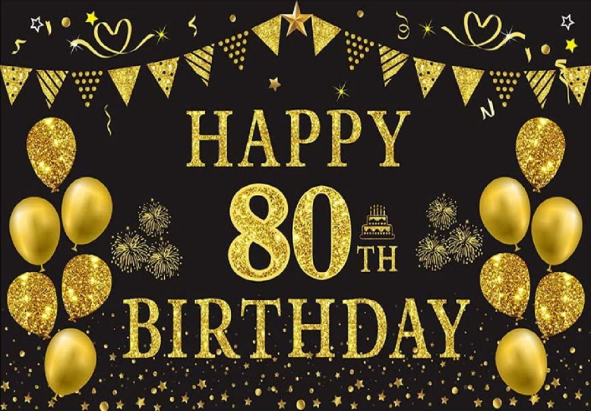 Happy 80th Birthday Gold 80 Years Old r Eighty Photography Backdrop ...