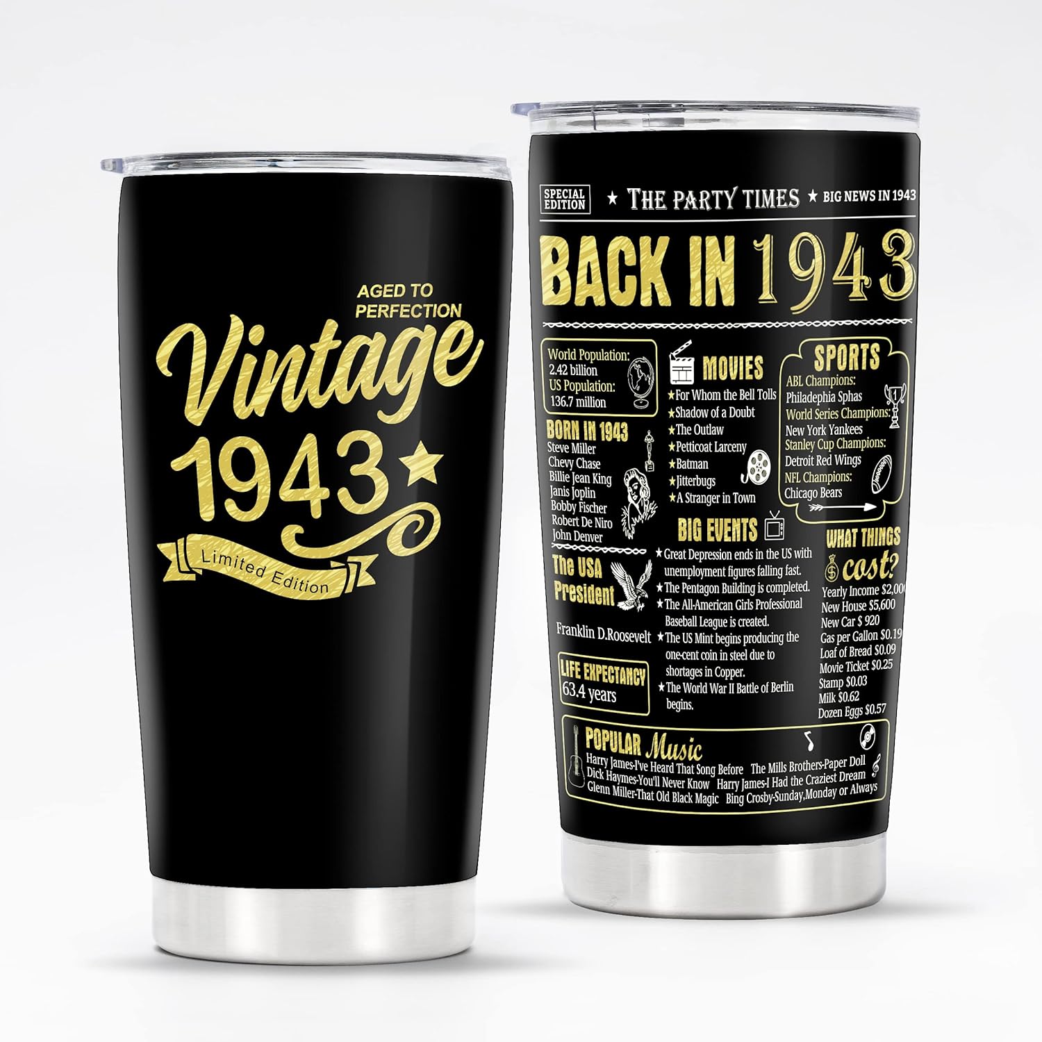 Happy 80th Birthday Tumblers Gifts for Men Women, Back in 1943 ...