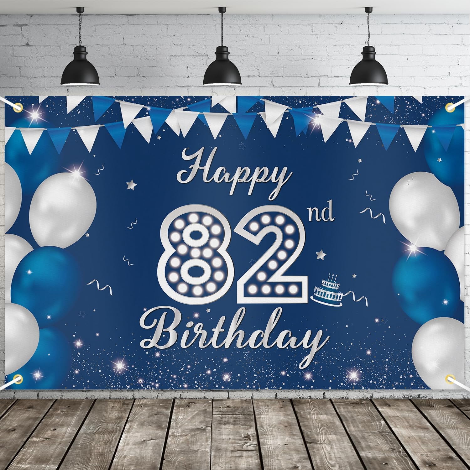 Happy 82nd Birthday Banner, Blue Silver Party Decorations for Men, 82 ...