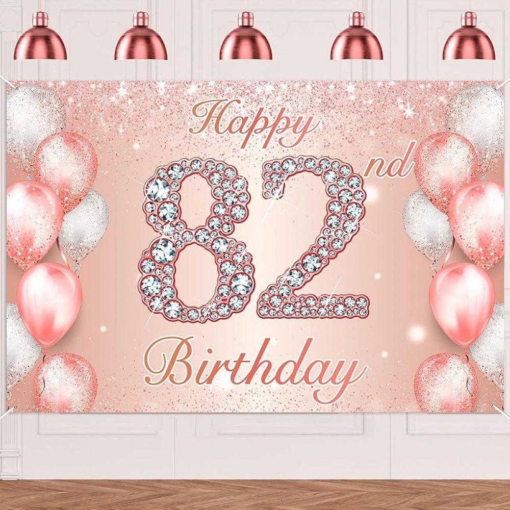Happy 82nd Birthday Rose Gold Banner Cheers to 82 Years Old Backdrop ...