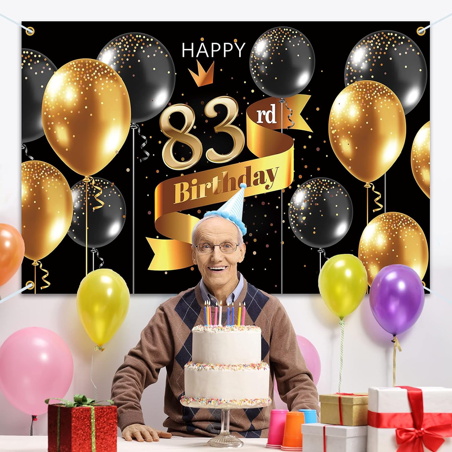 Happy 83rd Birthday Backdrop Banner - 83 Birthday Party Decorations ...