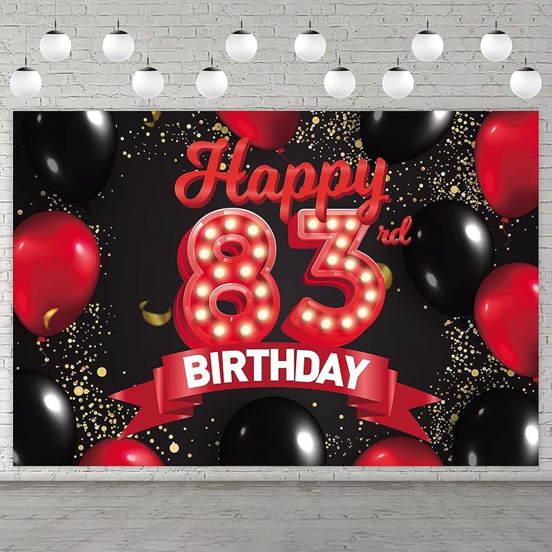 Happy 83rd Birthday Red and Black Banner Backdrop Decorations Balloons ...