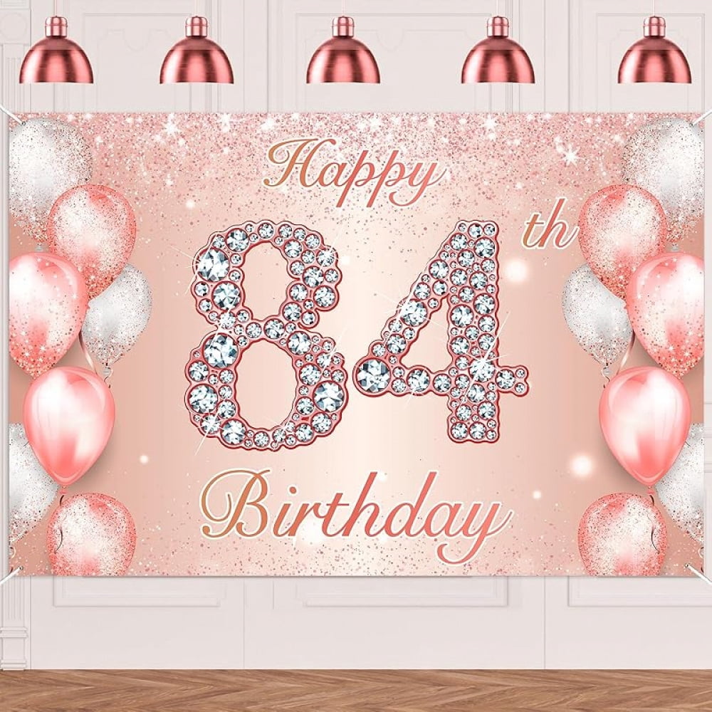Happy 84th Birthday Rose Gold Banner Cheers to 84 Years Old Backdrop ...