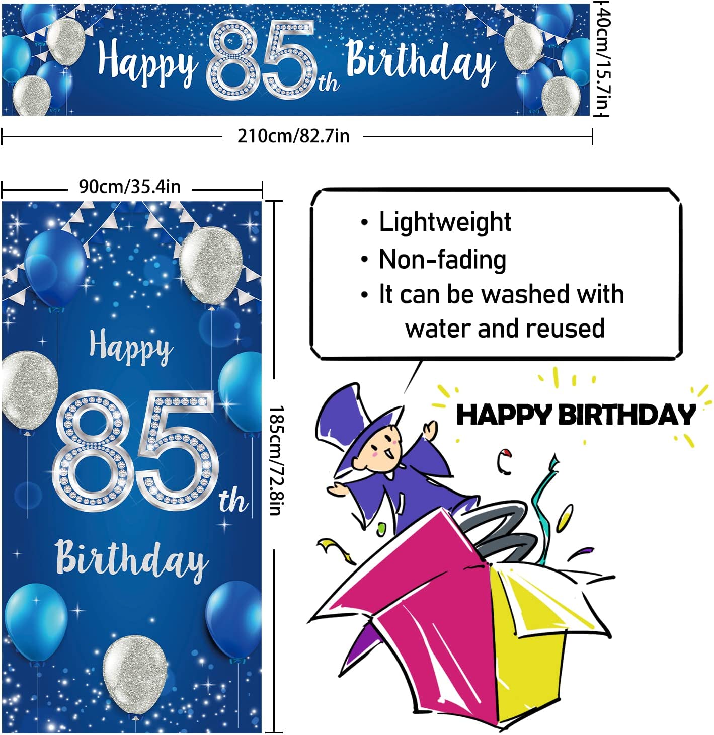 Happy 85Th Birthday Door Cover Porch Banner Sign Set - 85 Years Old ...