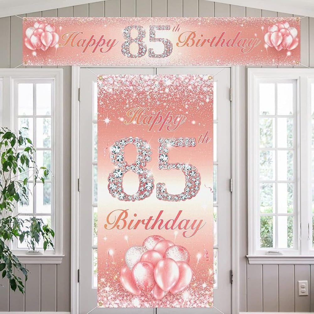 Happy 85th Birthday Door Cover Porch Long Banner Sign Set 85 Years Old ...