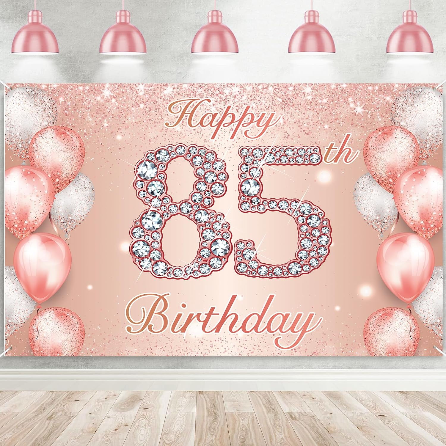 Happy 85th Birthday Rose Gold Banner Cheers to 85 Years Old Backdrop ...