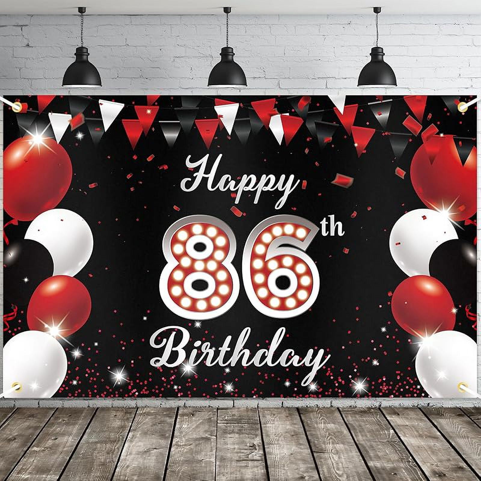 Happy 86th Birthday Banner Backdrop, Red Black Happy Birthday ...