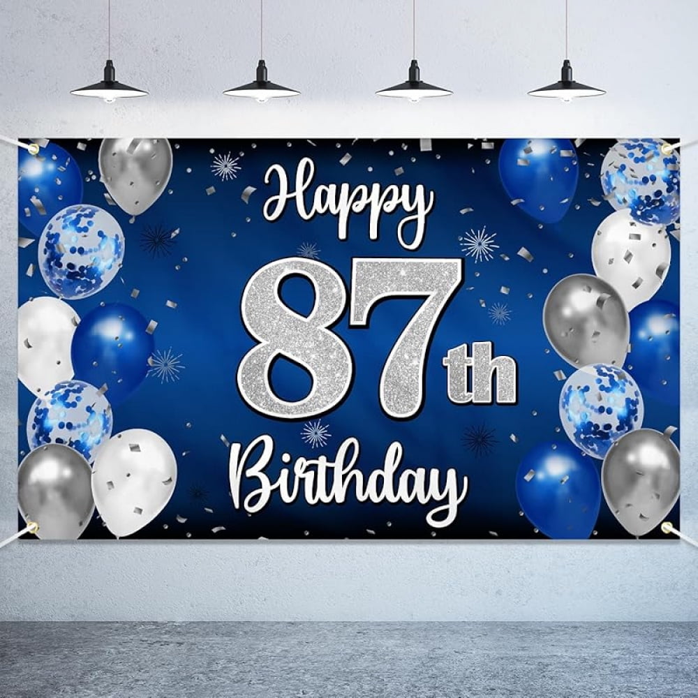 Happy 87th Birthday Decorations,87th Blue & Silver Balloon Large ...