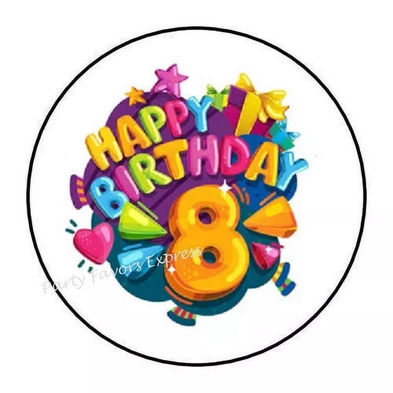 Happy 8Th Birthday Stickers Party Favors Phone Decal Water Bottle ...