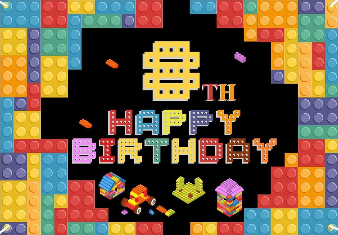 Happy 8th Birthday Background Custom Backdrop Sweet Smash Cake Golden ...