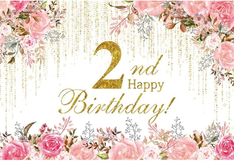 Happy 90th Birthday Beautiful Backdrop Pink Watercolor Floral Golden ...