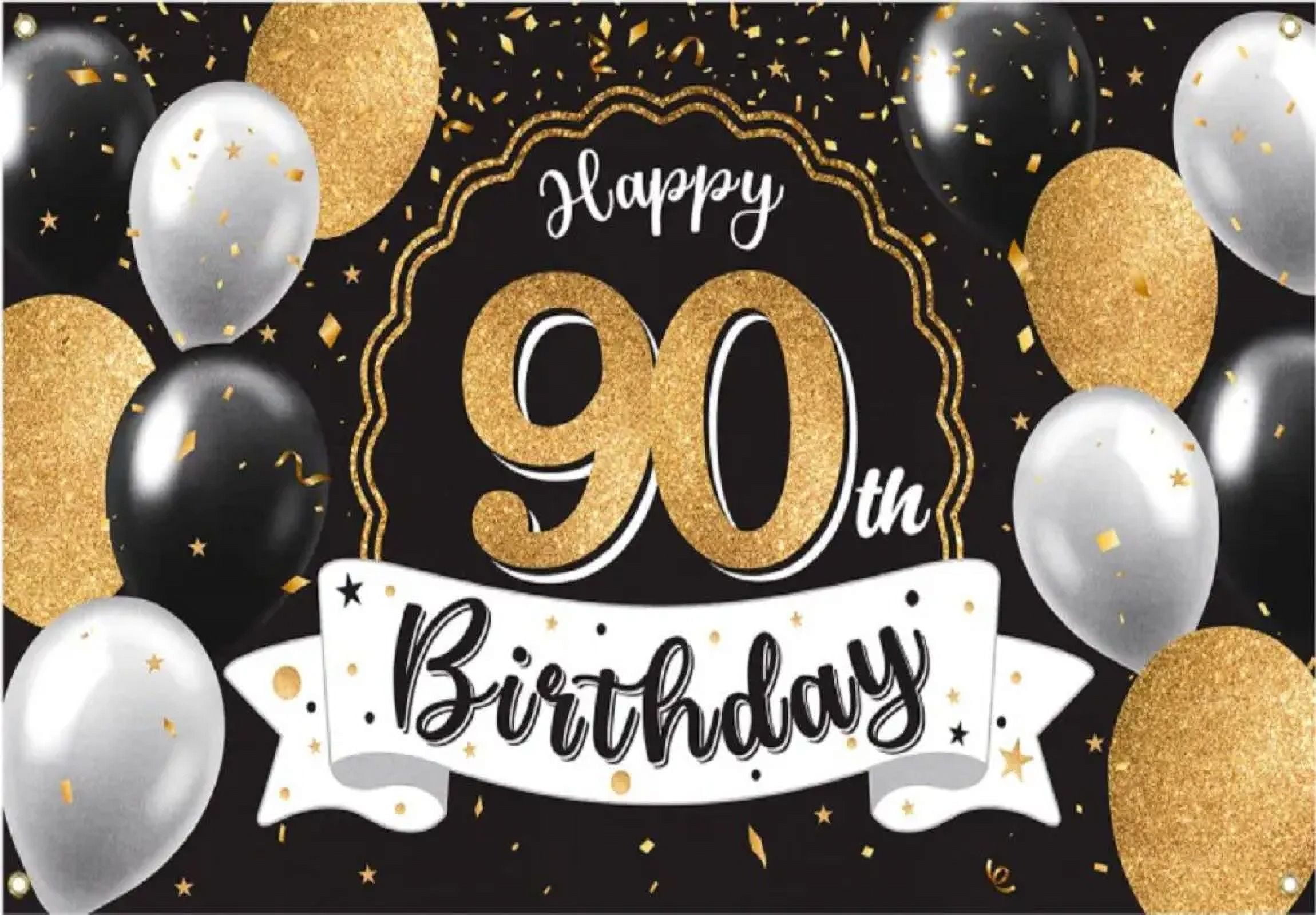 Happy 90th Birthday Black Gold Photography Background Backdrop Banner ...