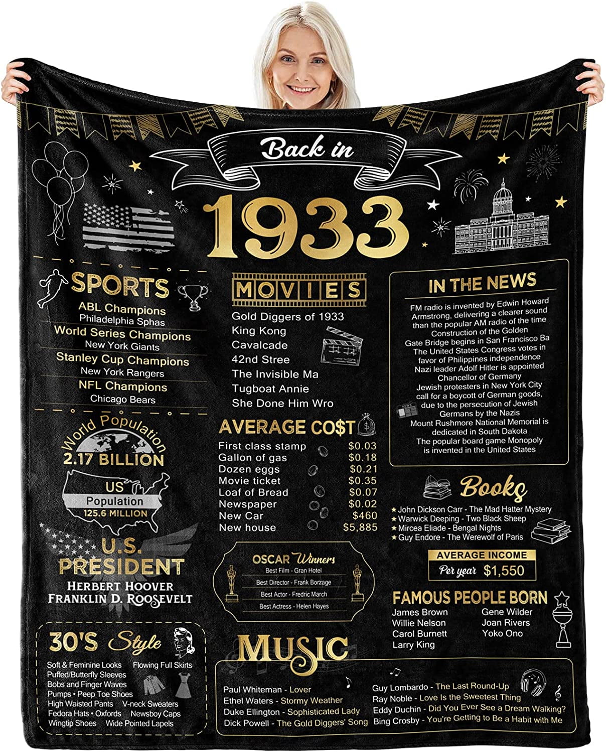 Happy 90th Birthday Gifts for Men Women Blanket 1933 90th Birthday ...