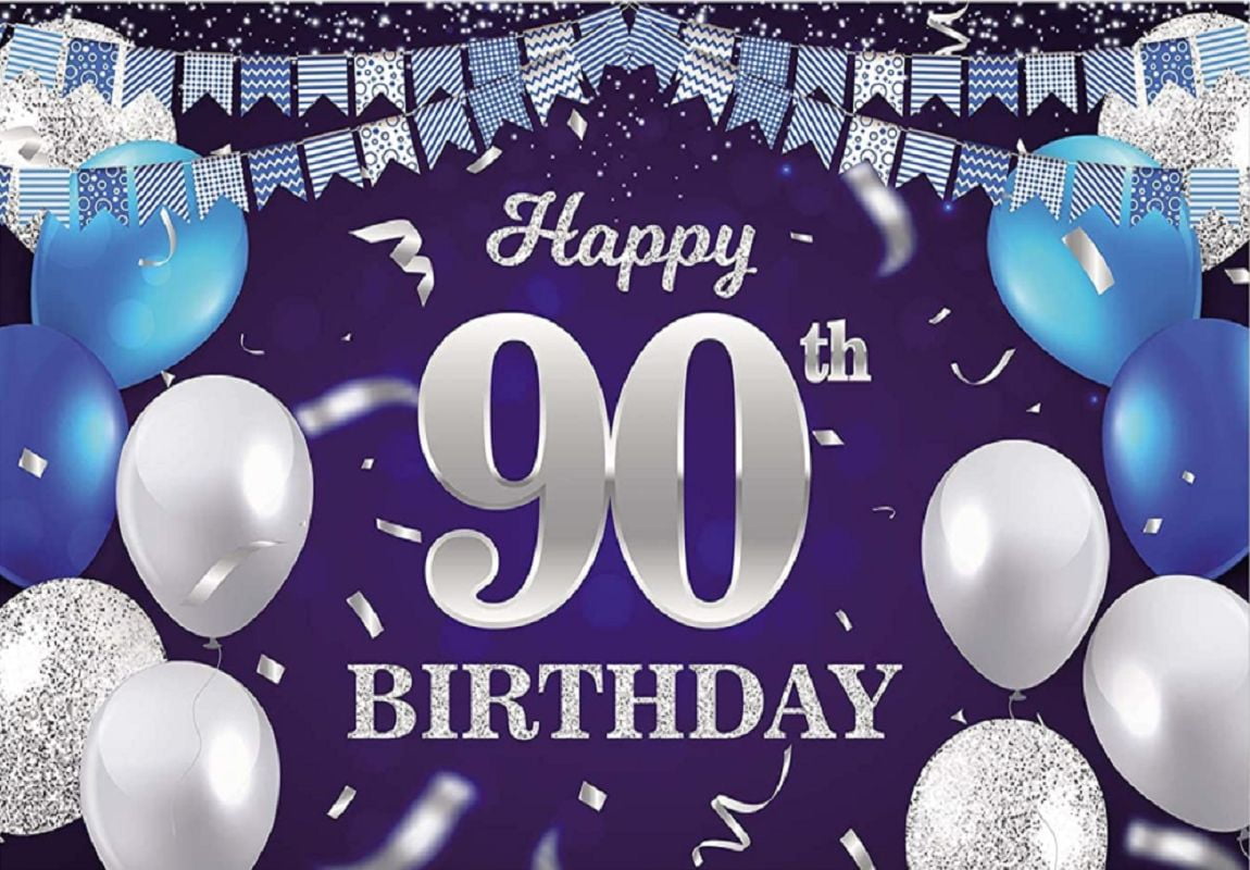 Happy 90th Birthday Man Photo Background ration Custom Backdrop Blue ...