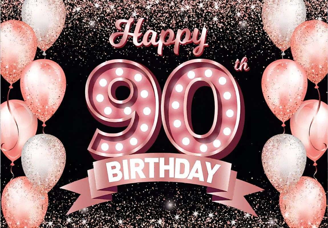 Happy 90th Birthday Rose Gold Banner Backdrop Cheers to 90 Years Old ...