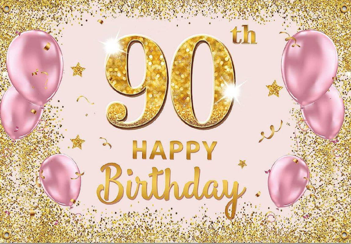 Happy 90th Birthday Rose Gold Banner Backdrop Cheers to 90 Years Old ...
