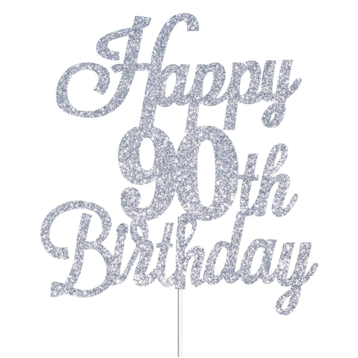 Happy 90th BirthdayEGSC Cake Toppers Silver Glitter, Cheers to 90 Years ...