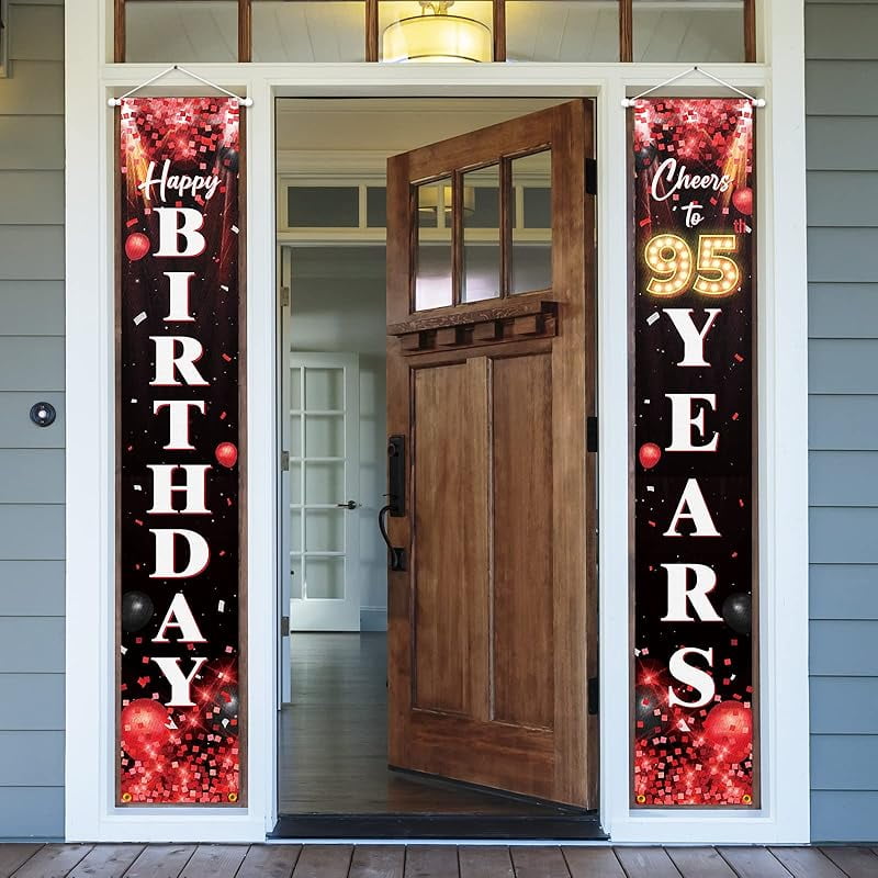 Happy 95th Birthday Porch Sign Door Banner Decor Red and Black ...