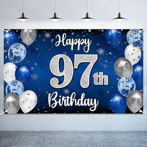 Happy 97th Birthday Decorations,97th Blue & Silver Balloon Large ...