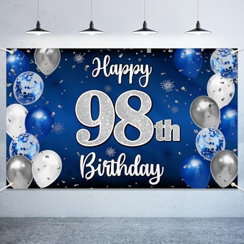 Happy 98th Birthday Decorations,98th Blue & Silver Balloon Large ...