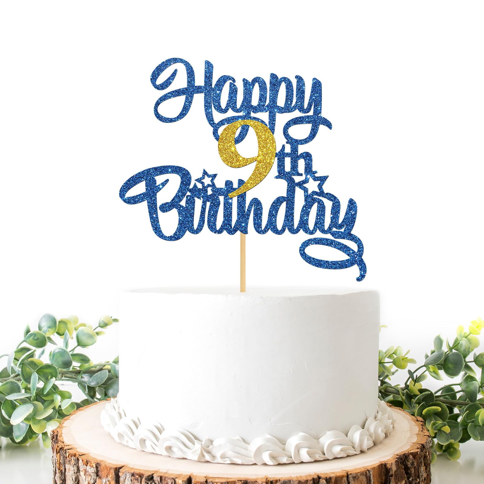 Happy 9th Birthday Cake Topper,Blue Glitter AIS1 9th Cake Decorations,9&Fabulous/I'm 9/Nine ...