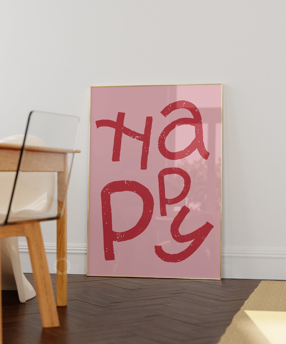 Happy Aesthetic Red And Pink Poster, Girls Bedroom Wall Decor, Retro ...
