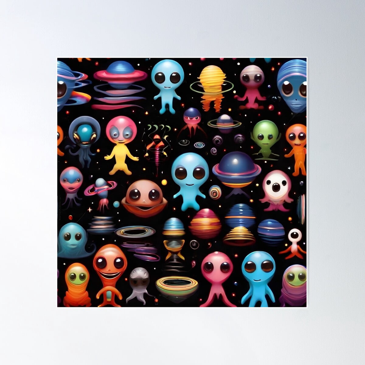 Happy Aliens Poster Wall Art, Modern Wall Decor For Living Room Bedroom ...