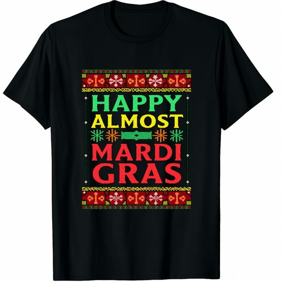 Happy Almost Mardi Gras Funny Christmas Graphic Crew Neck Short Sleeve ...