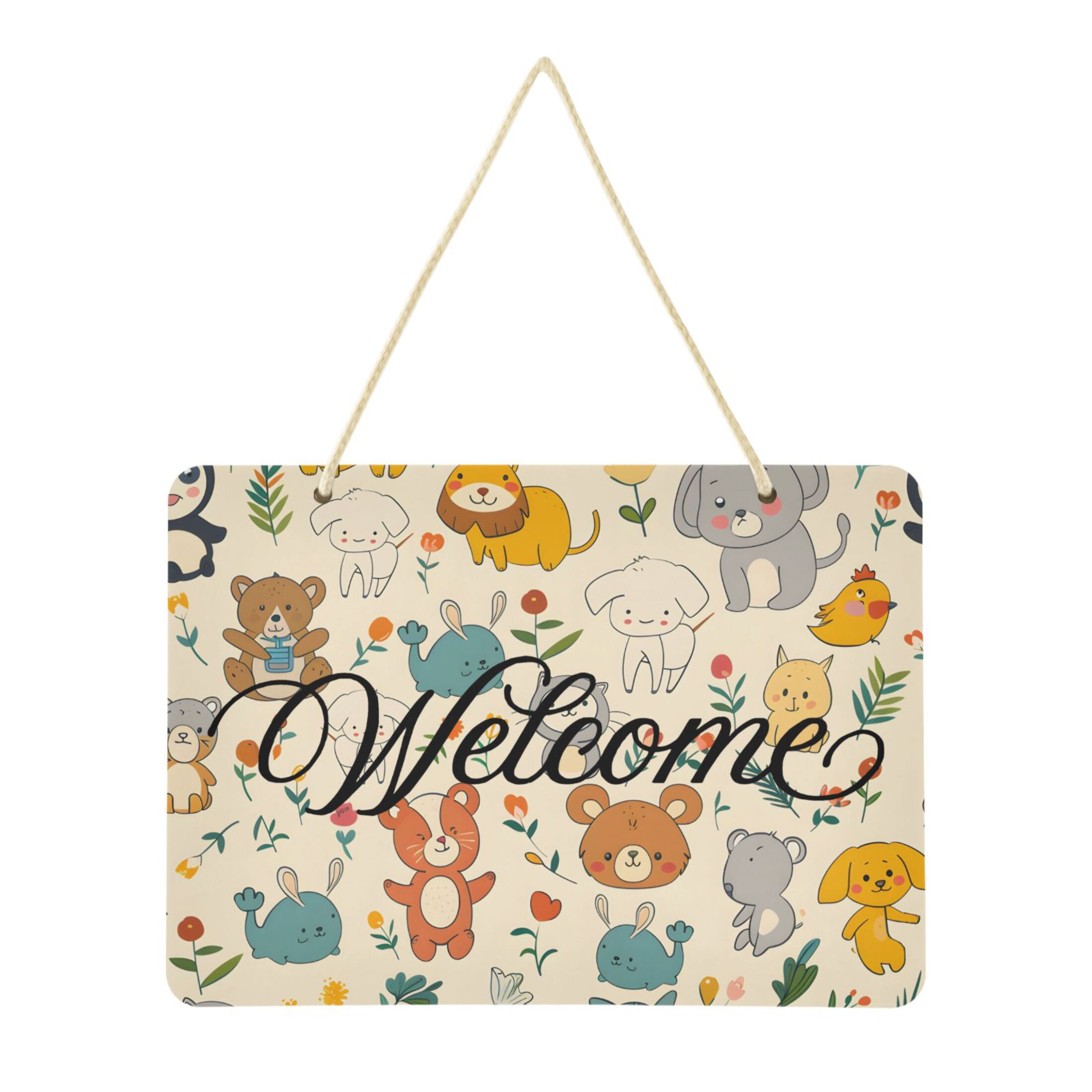 Happy Animal and Plant Welcome Sign Front Door PVC 14x10 inch Hanger ...