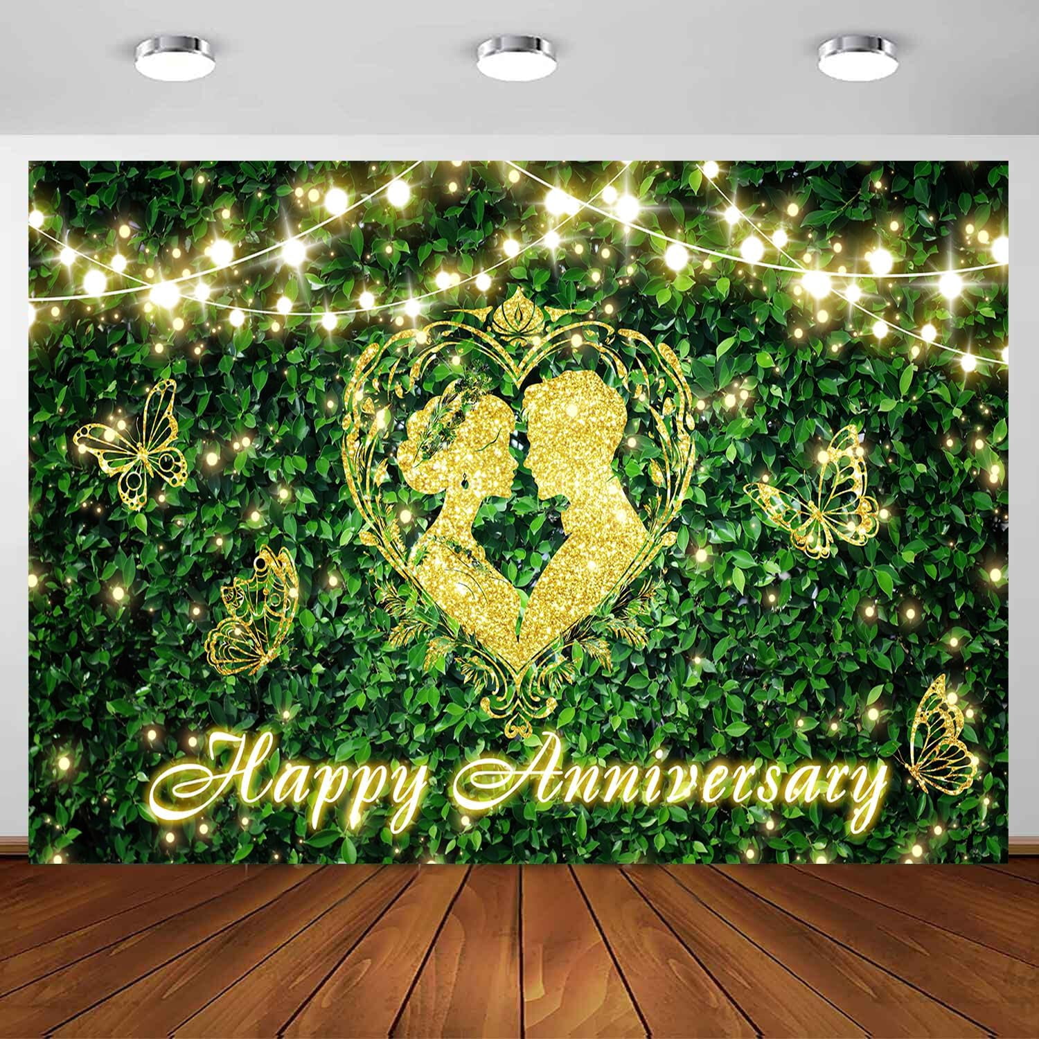 Happy Anniversary Backdrop 20 x 10 ft Polyester Green Grass Leaf ...