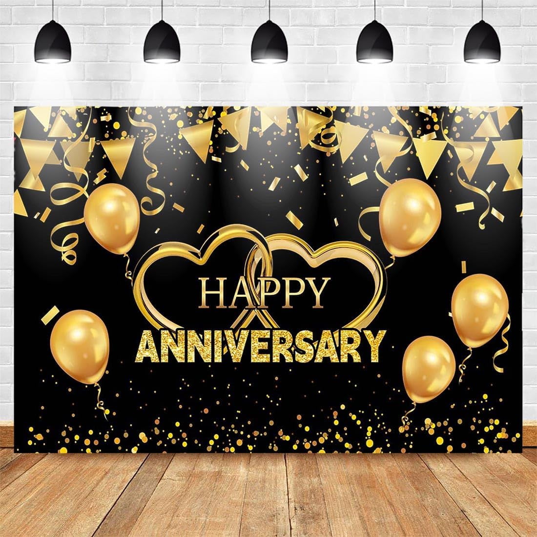 Happy Anniversary Backdrop Anniversary Party Backdrop Gold Heart ...