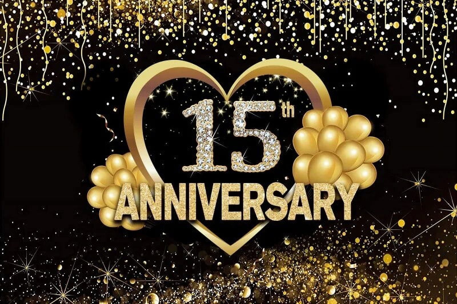 Happy Anniversary Backdrop Black And Gold Theme Party Glitter Heart ...