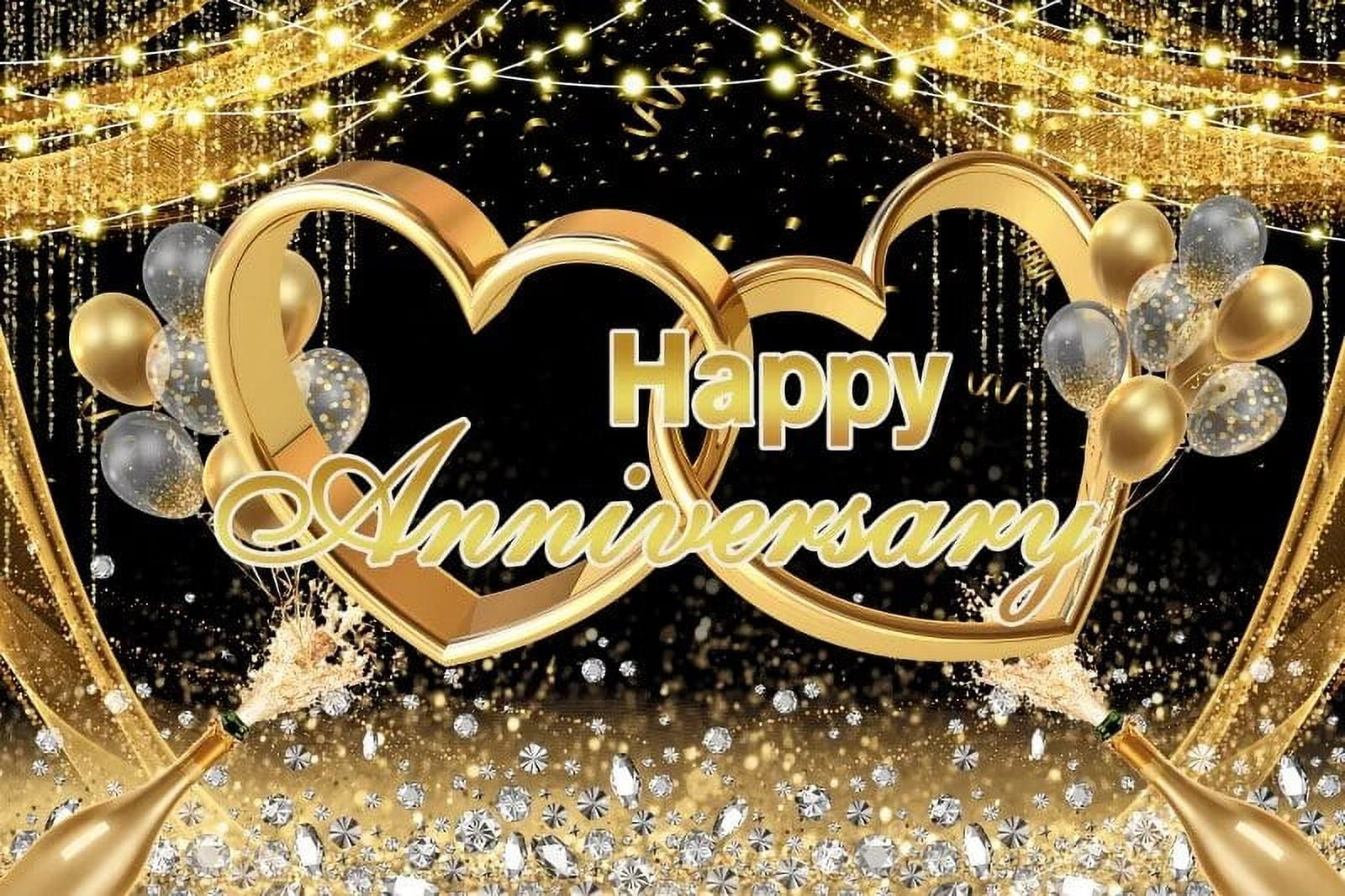 Happy Anniversary Backdrop Black And Gold Theme Party Glitter Heart ...