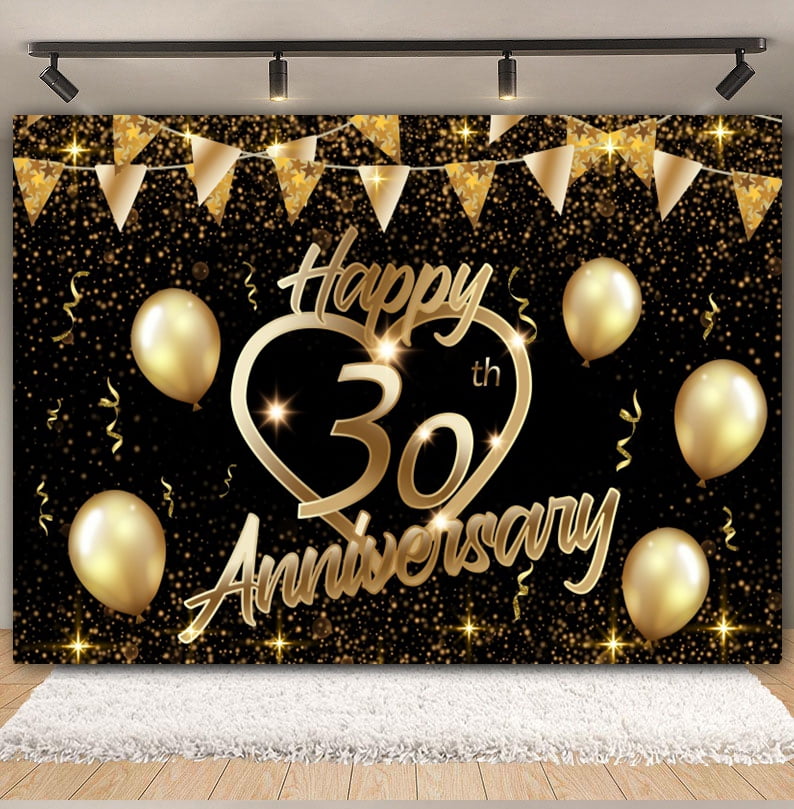 Happy Anniversary Backdrop Gold Balloon Glitter Love Heart Flower ...