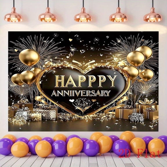 Happy Anniversary Backdrop Red Rose Golden Heart Shiny Anniversary ...