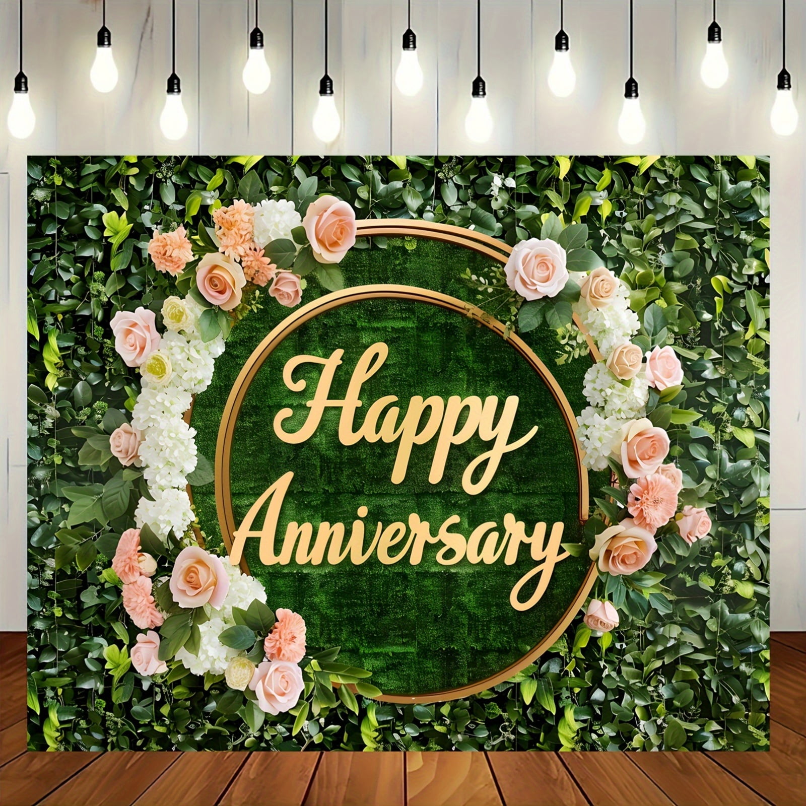 Happy Anniversary Backdrop Green Grass Wall Wedding Anniversary Photography Background Greenery ...