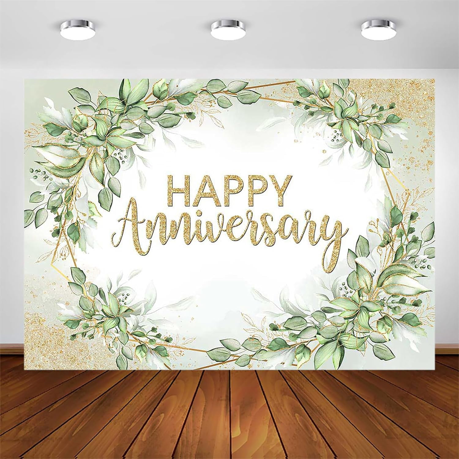 Happy Anniversary Backdrop Sage Green Leaves Happy Anniversary Banner ...