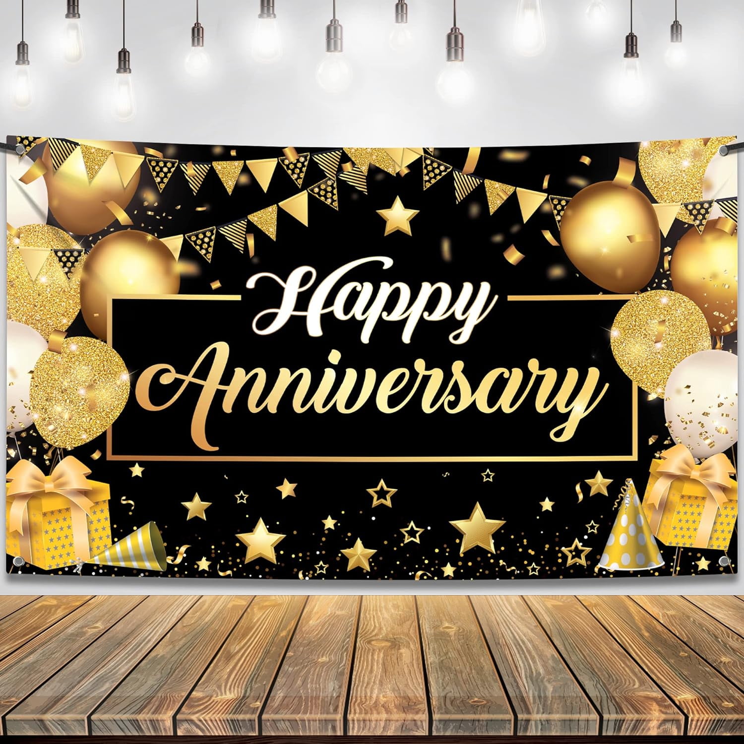 Happy Anniversary Banner Black and Gold - XtraLarge, 72x44 Inch | Happy ...