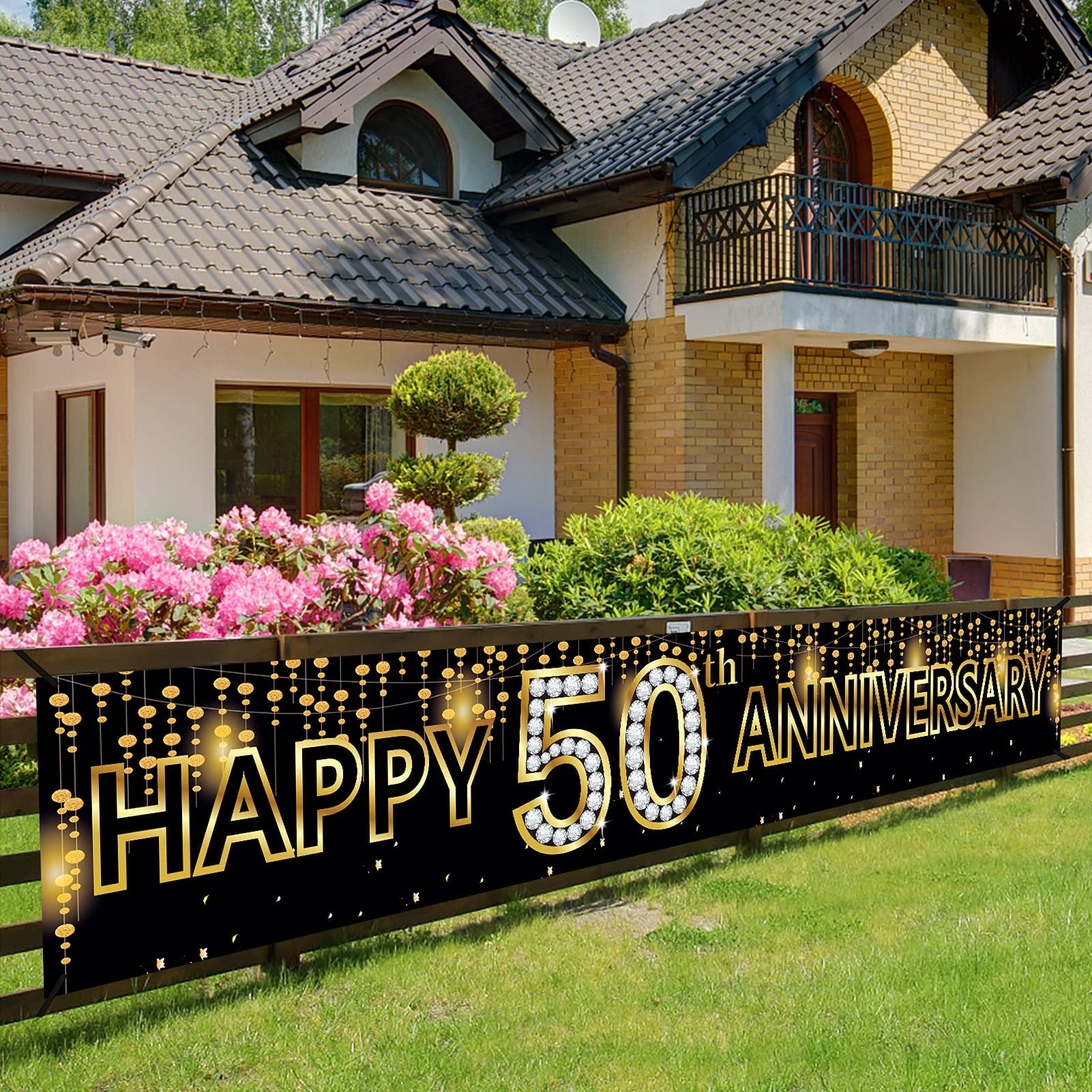Happy Anniversary Banner Decorations Black Wedding Anniversary Banners Yard Sign Supplies Photo ...