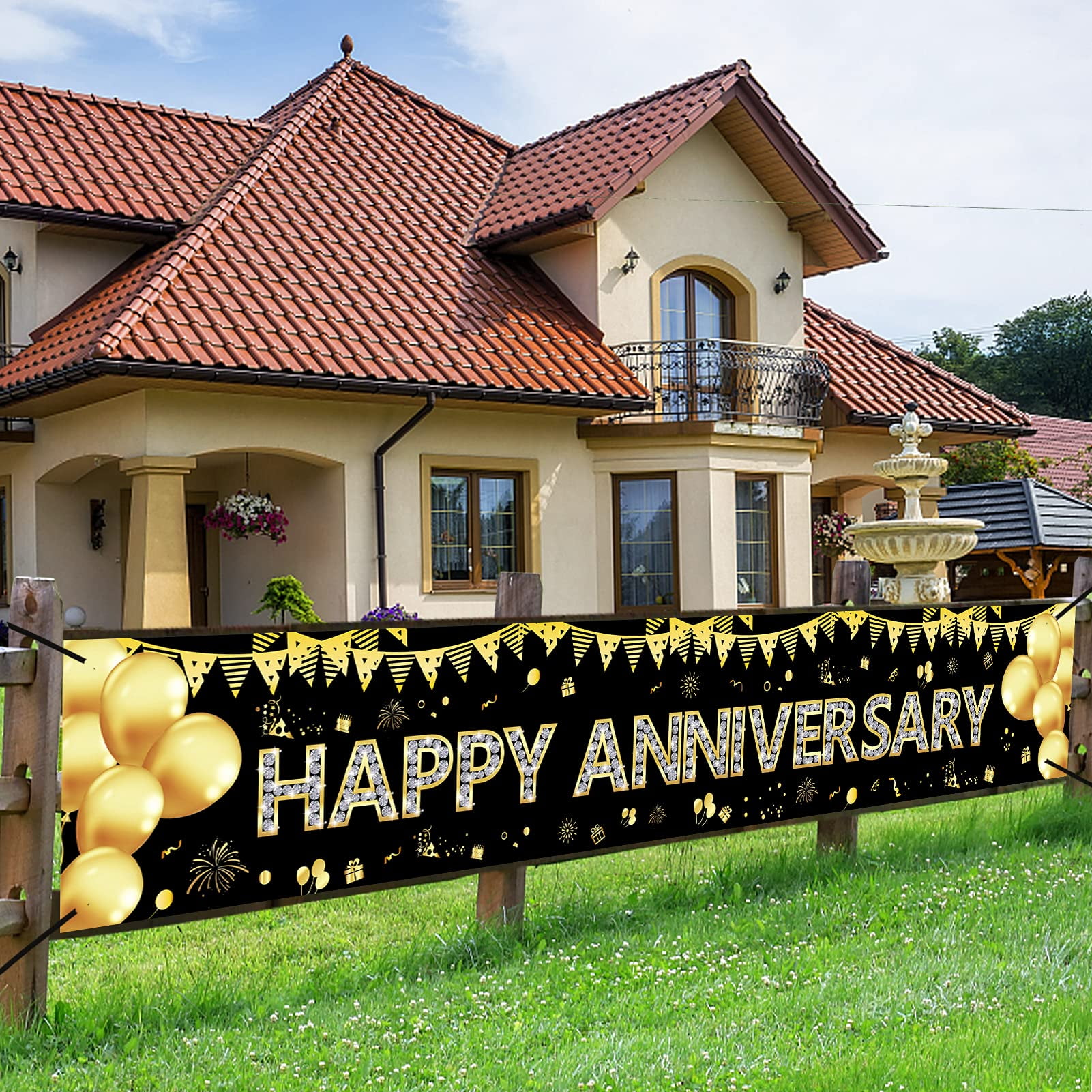 Happy Anniversary Banner Decorations Black Wedding Anniversary Banners ...