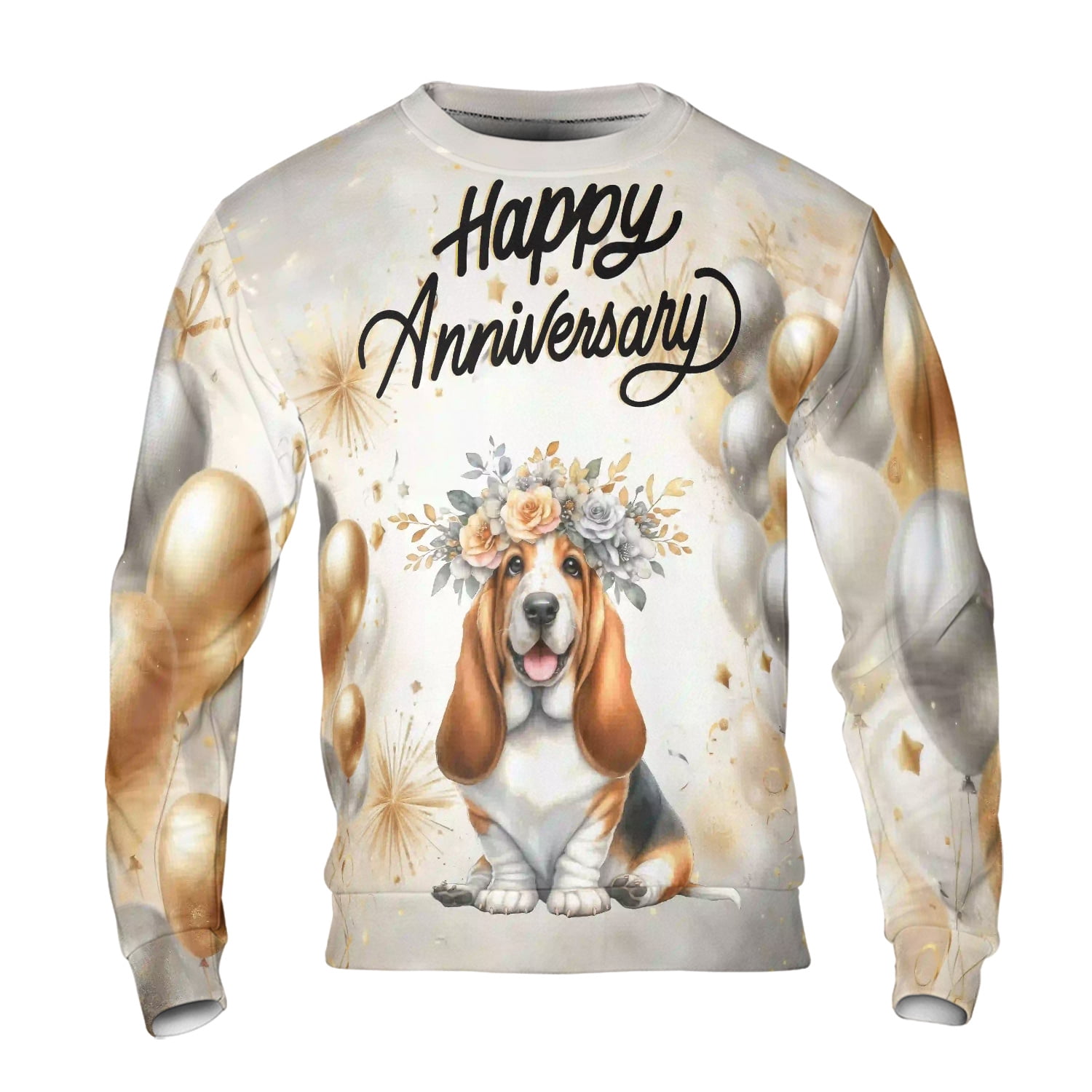 Happy Anniversary Basset Hound Celebrates Wedding Love Family Party All ...