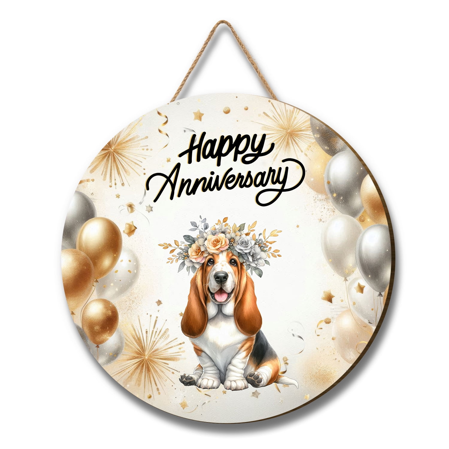 Happy Anniversary Basset Hound Celebrates Wedding Love Family Party ...