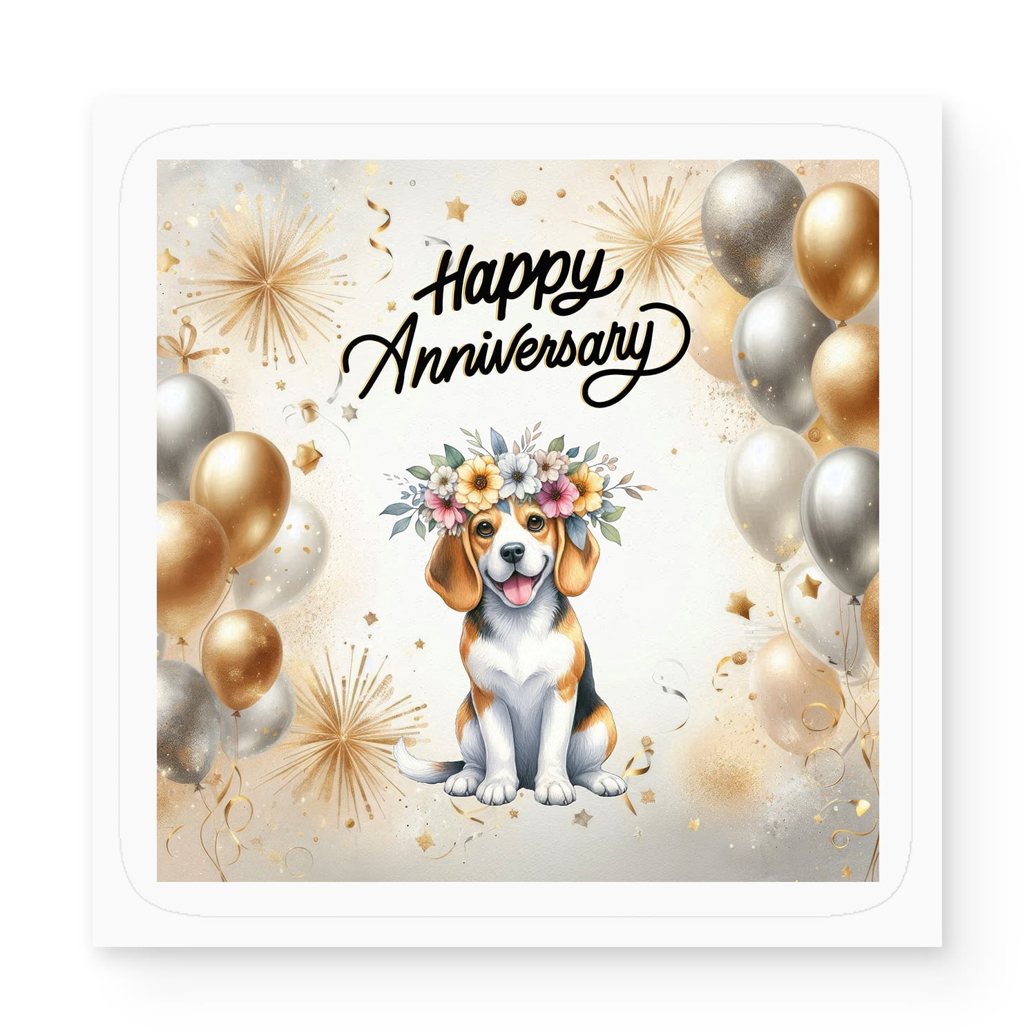 Happy Anniversary Beagle Celebrates Wedding Love Family Party Vinyl ...
