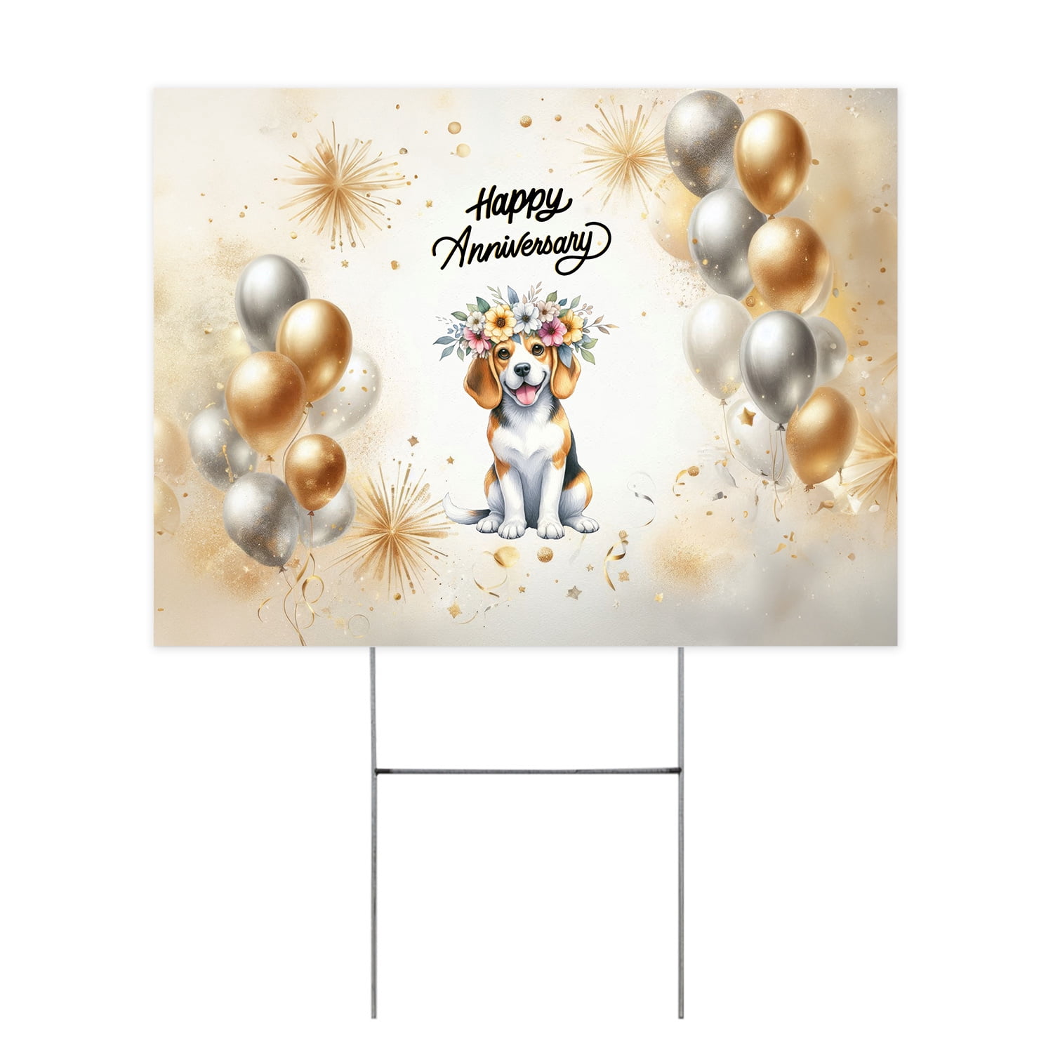 Happy Anniversary Beagle Celebrates Wedding Love Family Party Yard Sign ...