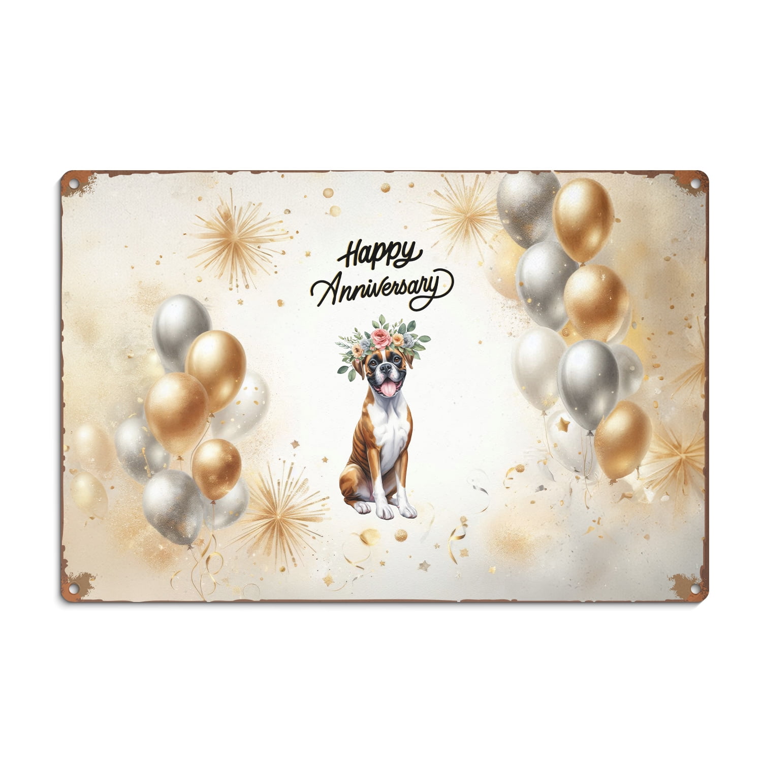 Happy Anniversary Boxer Celebrates Wedding Love Family Party Horizontal ...
