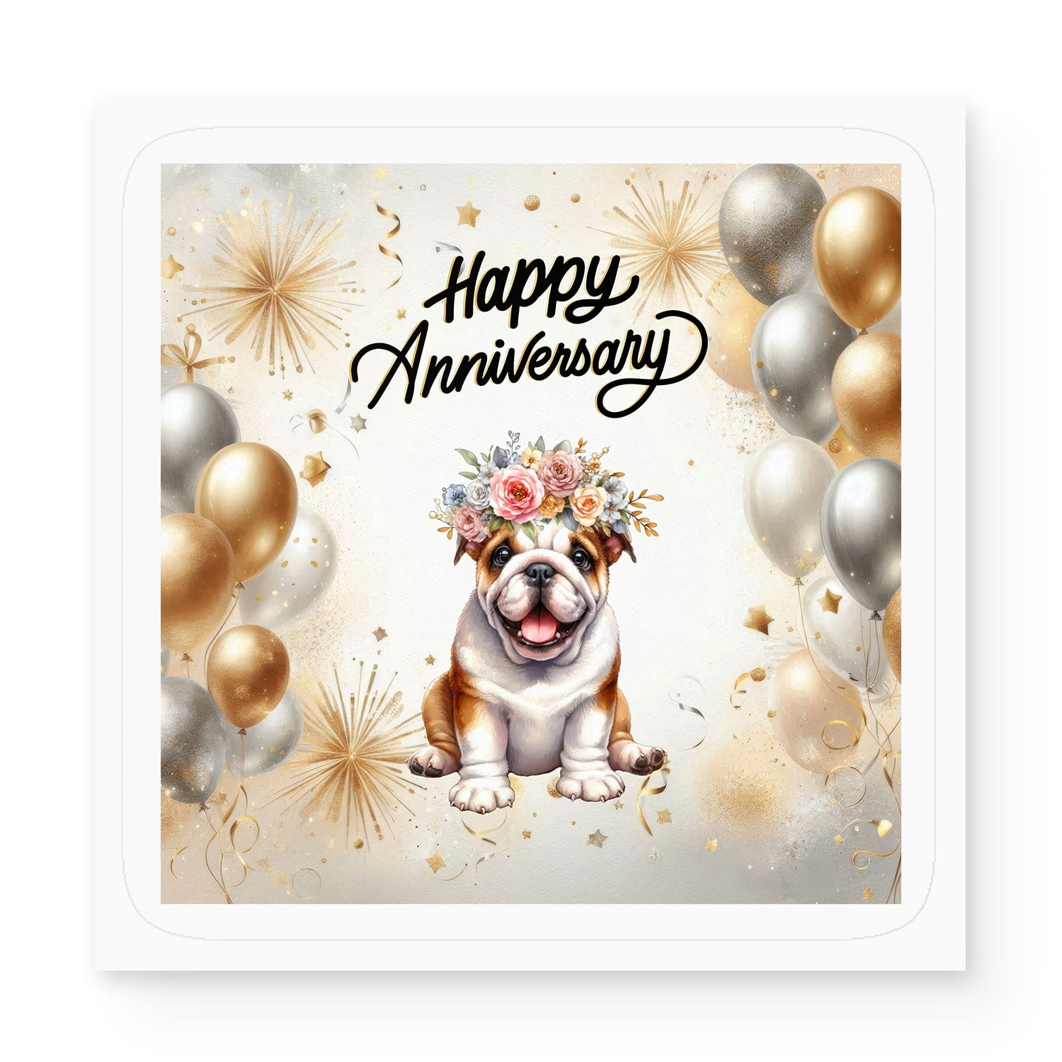 Happy Anniversary Bulldog Celebrates Wedding Love Family Party Vinyl ...