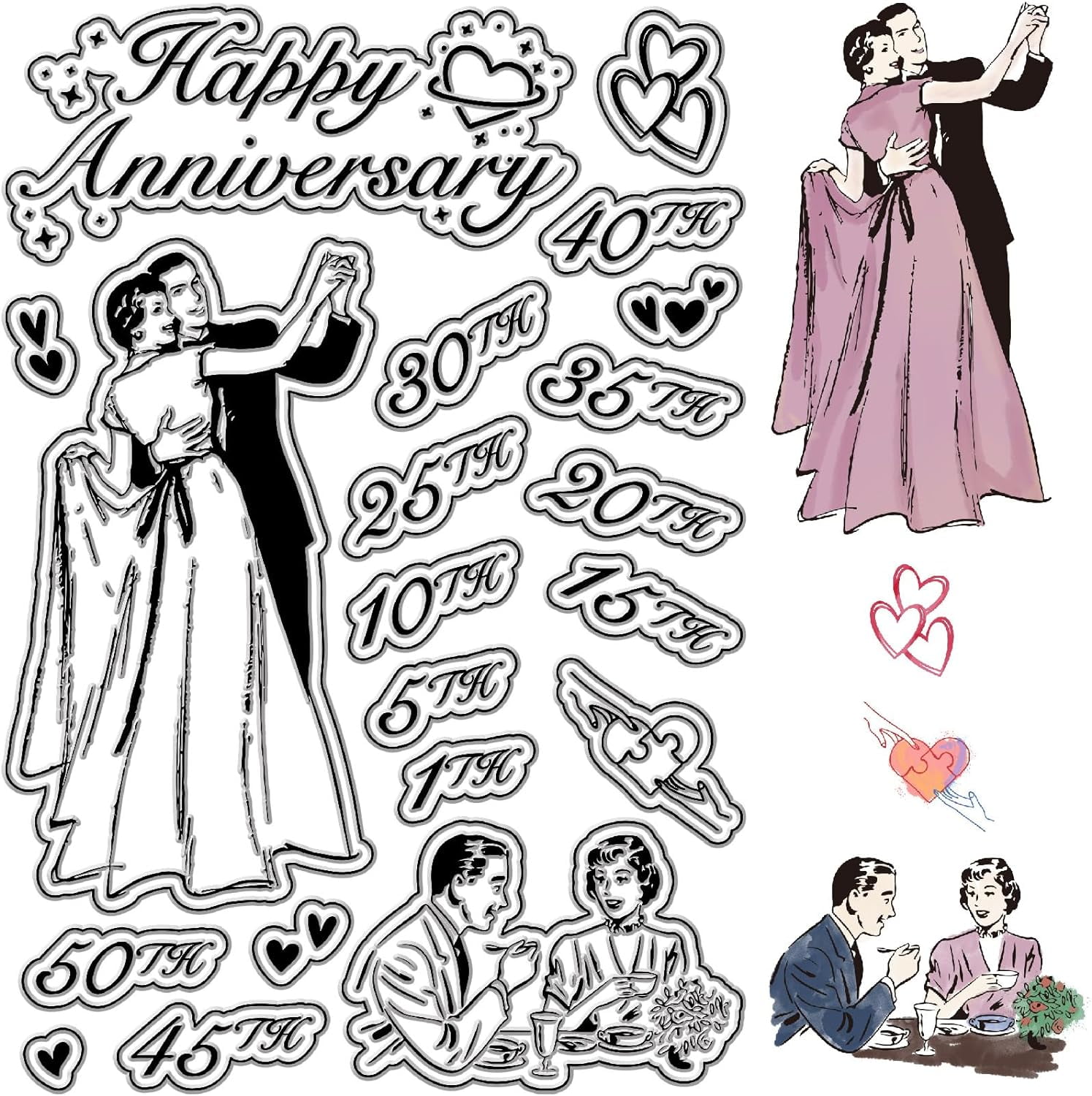 Happy Anniversary Clear Stamps Couple Date Words Reusable Background ...