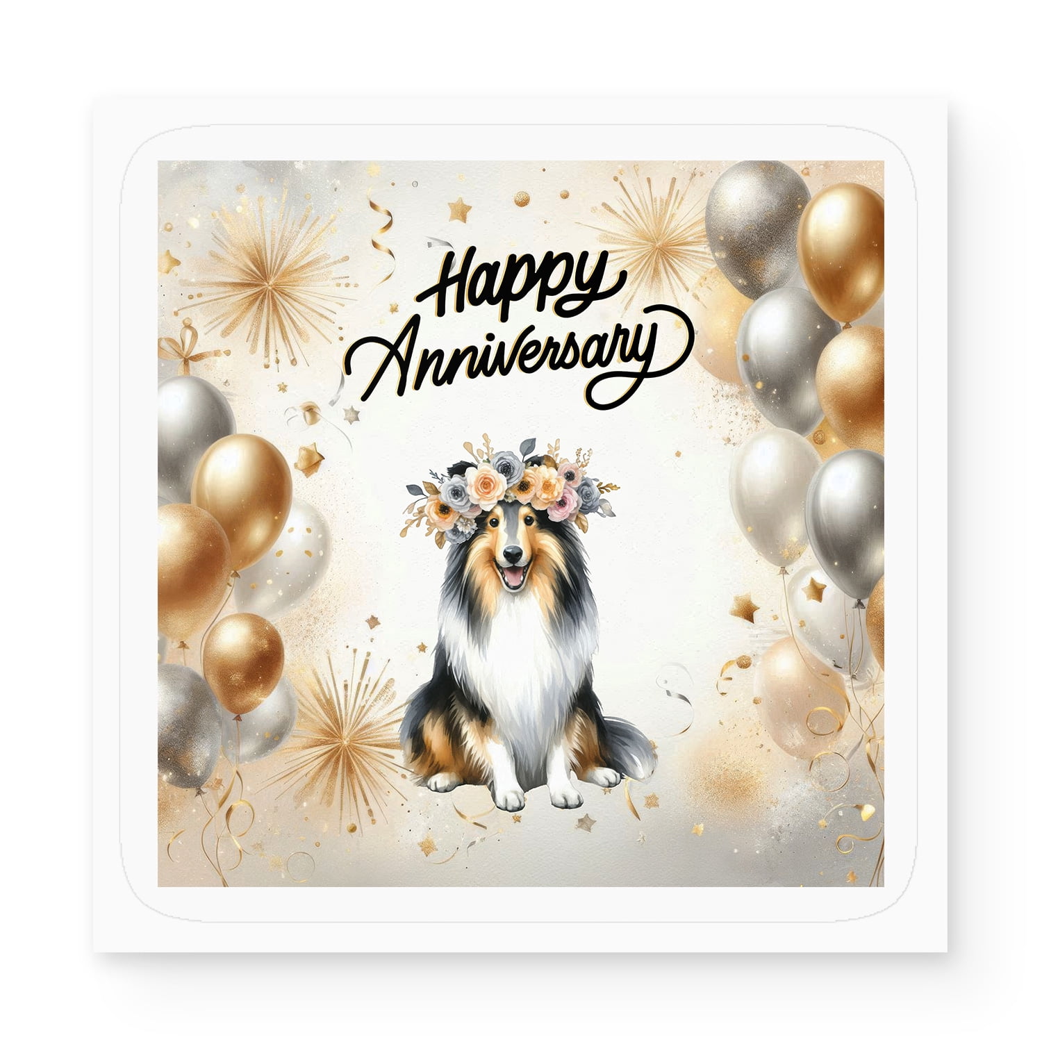 Happy Anniversary Collie Celebrates Wedding Love Family Party Vinyl ...